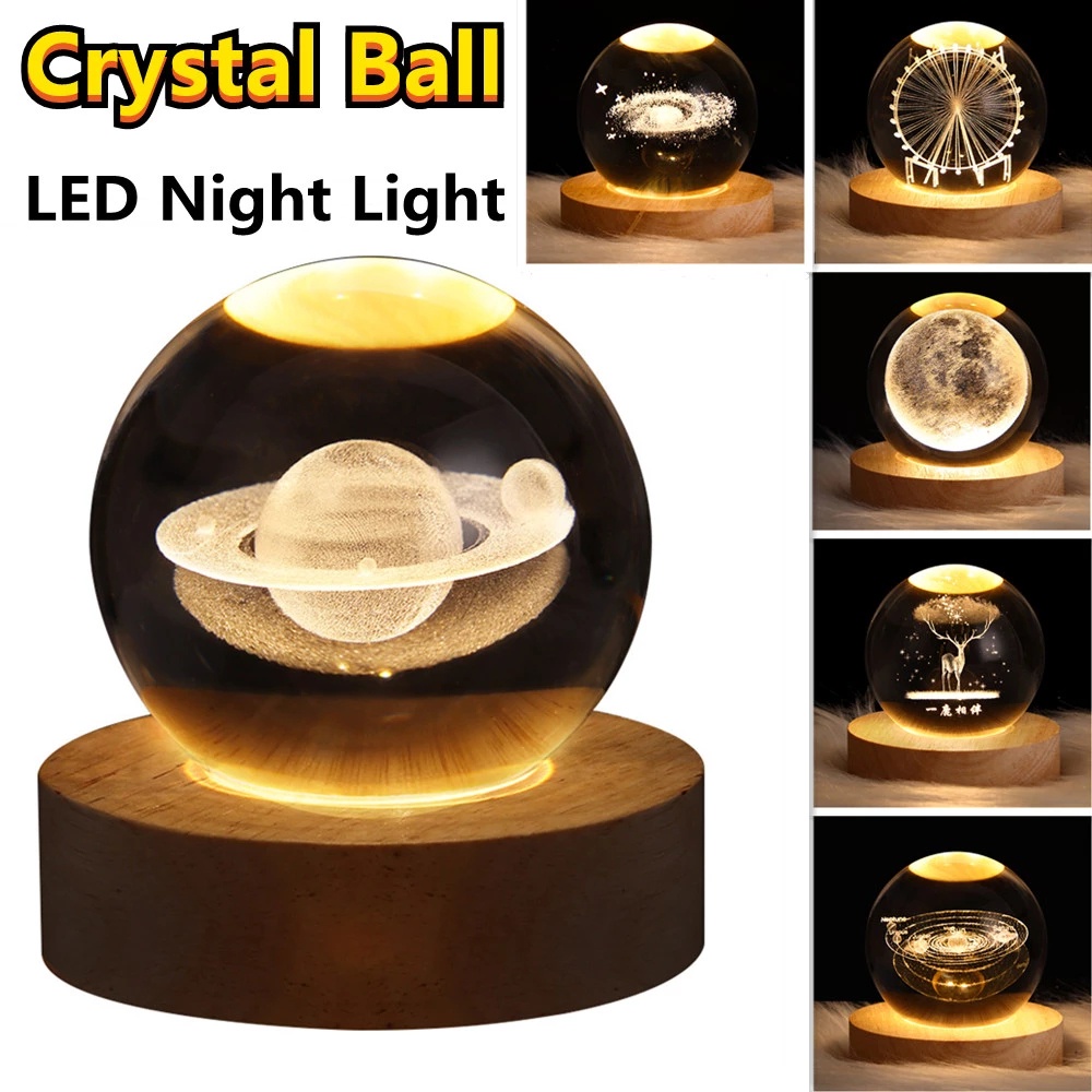 Luminous Crystal Ball With Night Clear For Healing/Galaxy/Whale/3D ...