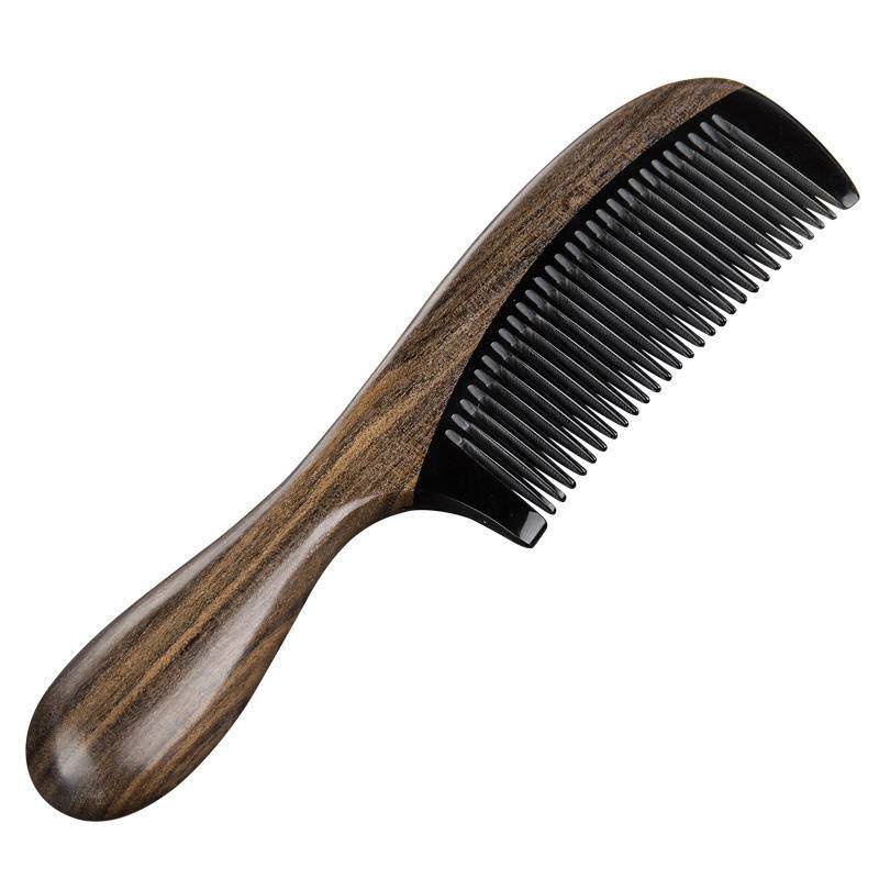 Hair Comb Wooden Combs Natural Wood & Buffalo Horn Handcrafted Sturdy ...