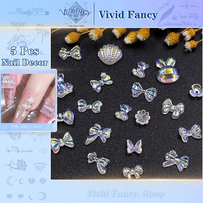 [Vivid Fancy] 5Pcs Nail 3d Rhinestone Bowknot Shell Crown Shape Gel Polish Tool Decoration ...
