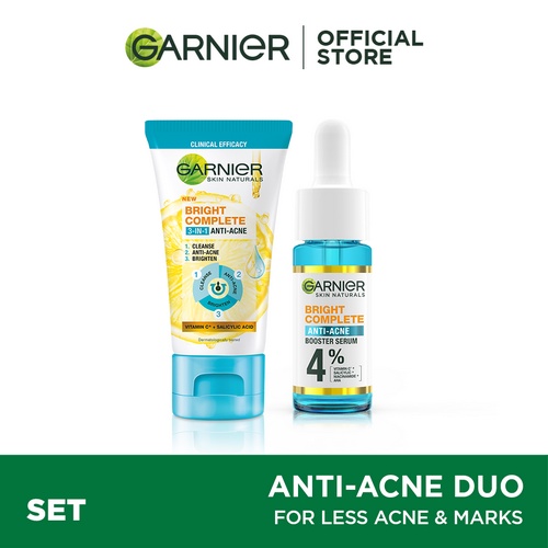 Garnier Anti Acne Duo: Anti Acne Niacinamide AHA Serum 15ML + Cleanser 50ML [SKINCARE] | Shopee ...