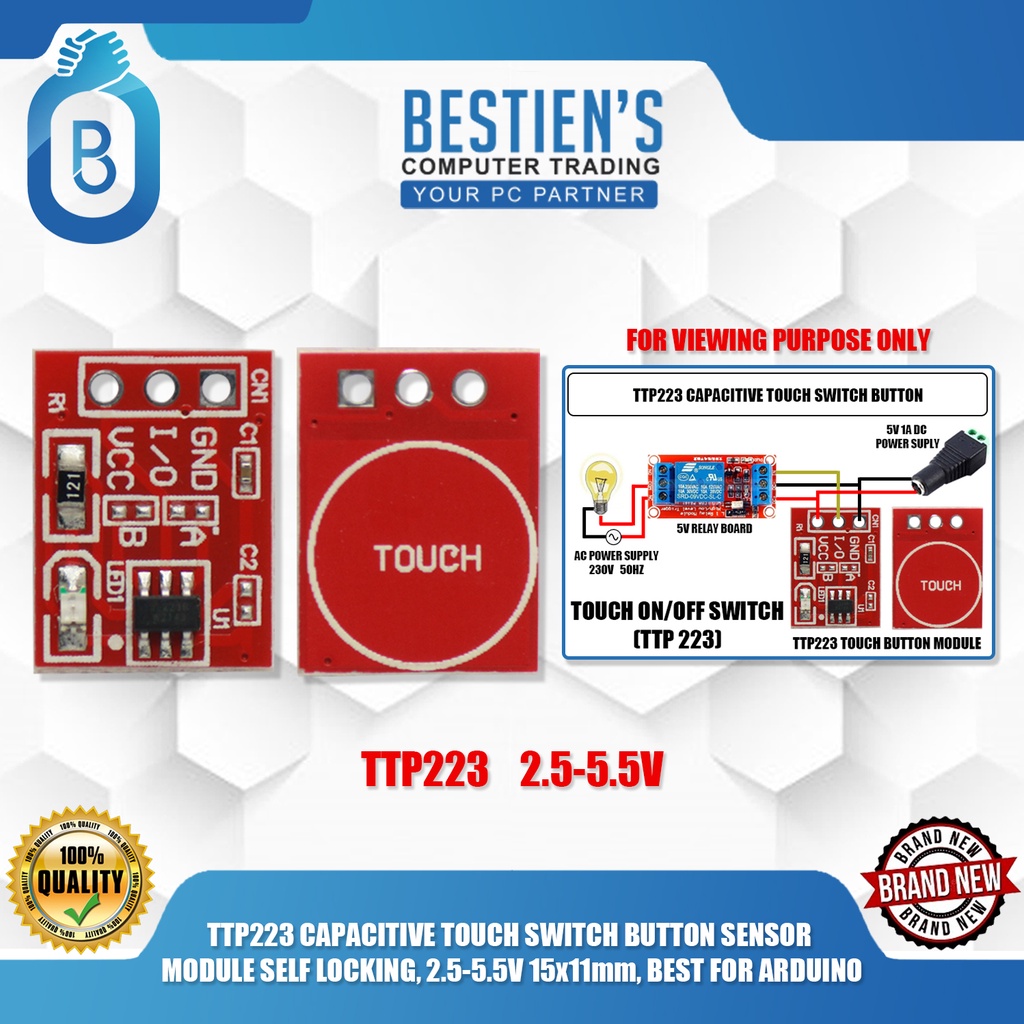 TTP223 CAPACITIVE TOUCH SWITCH BUTTON SENSOR MODULE SELF LOCKING, 2.5-5.5V 15x11mm, BEST FOR ...
