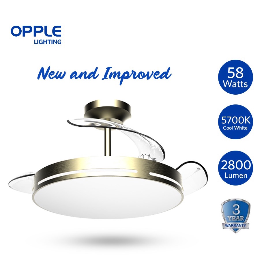 OPPLE WindyS Retractable Tri-color Ceiling Lights and Fan with Lamp 54w ...