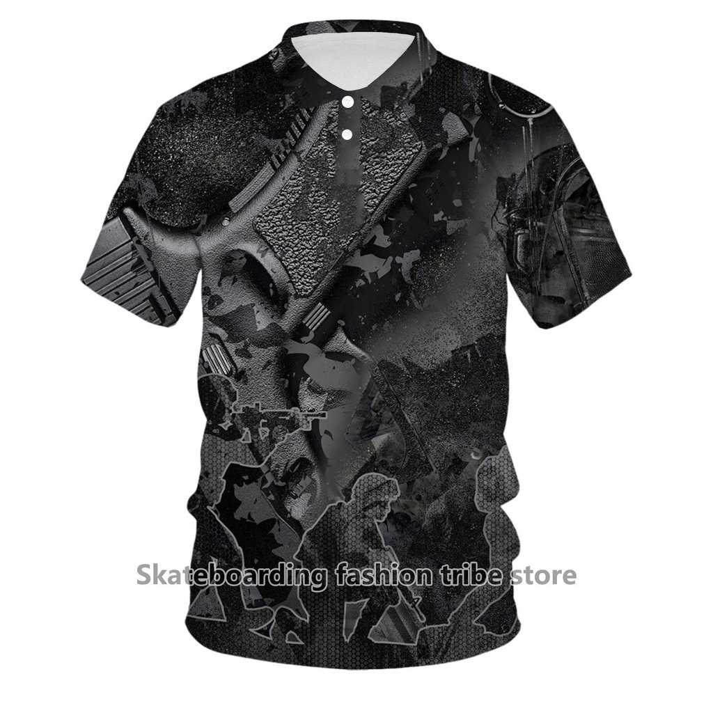 ABSTRACT CAMO METALLIC TACTICAL POLO SHIRT Full Sublimation 3D Summer ...