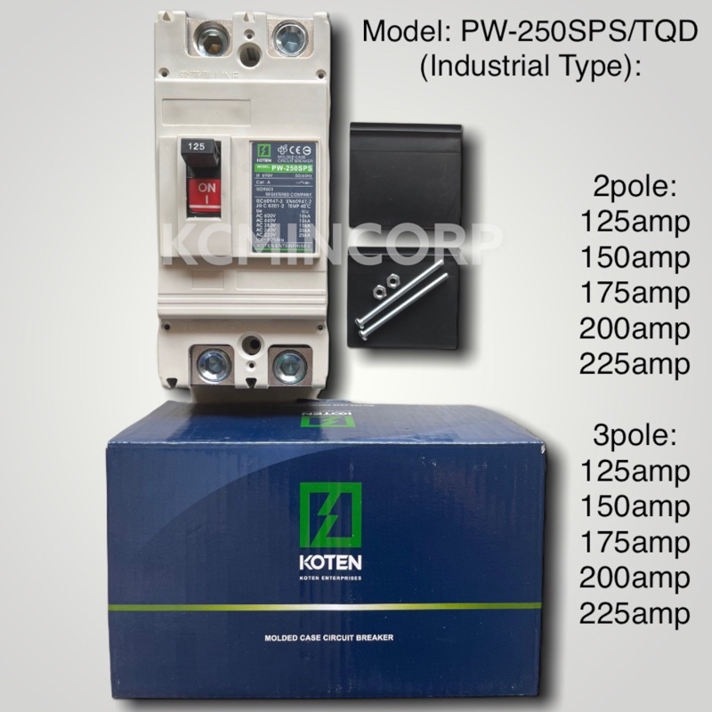 KOTEN TQD/PW Bolt-On Circuit Breaker(Industrial Type) 125, 150, 175, 200, 225amp 2pole 3pole ...