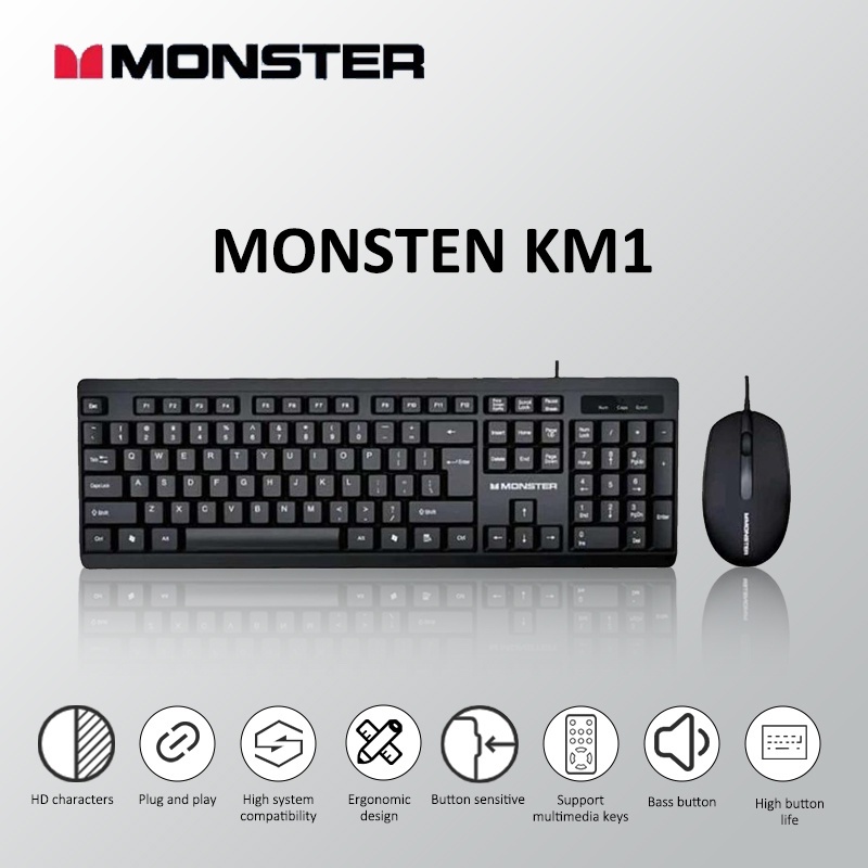 Monster Km1/Km3 Pro Wireless/Wired Usb Keyboard And Mouse Combo Set For ...