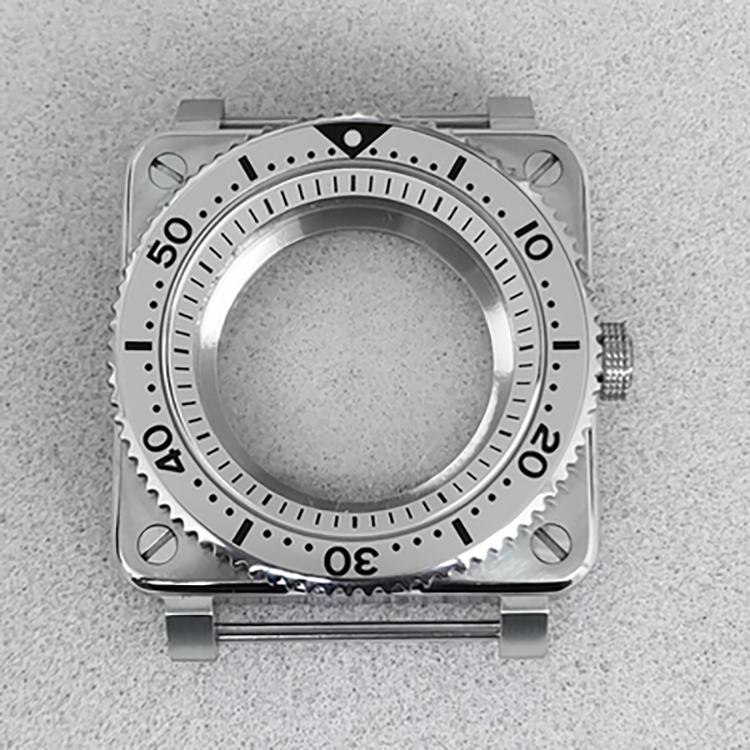 42MM Stainless Steel Square Watch Case Sapphire Glass White Inner ...