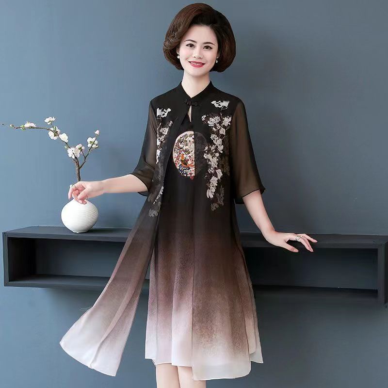 Summer Floral Chiffon Dress Fashion Chinese Style Plus Size Loose ...