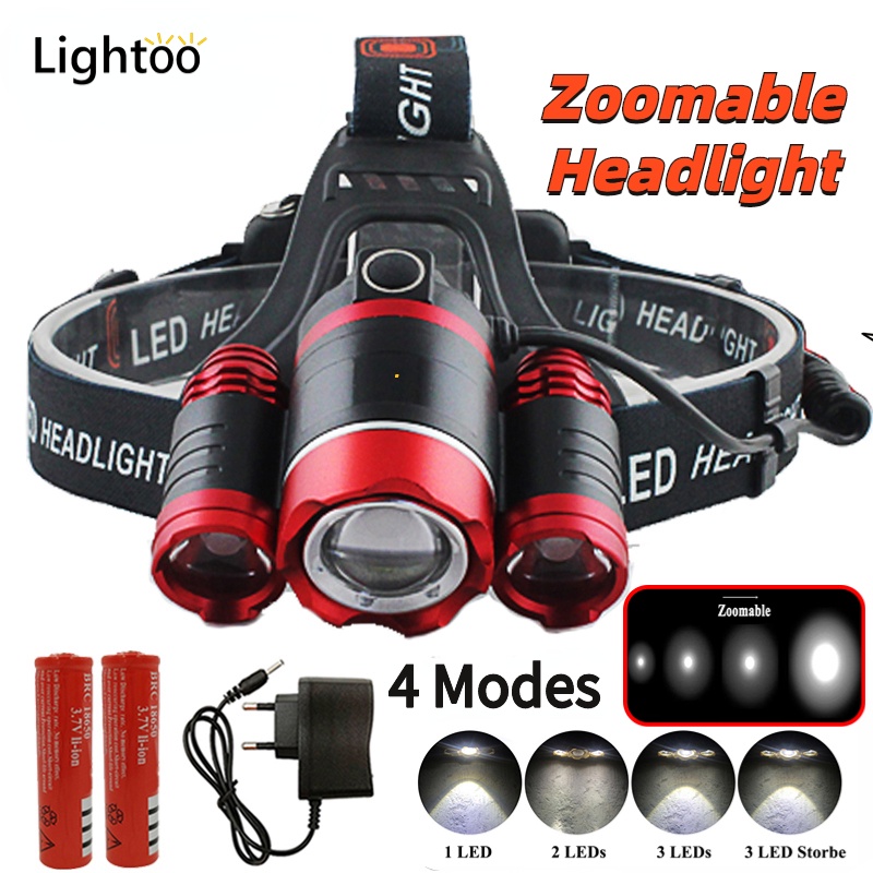 T6 flashlight headlight super bright headlamp flashlight Rechargeable ...