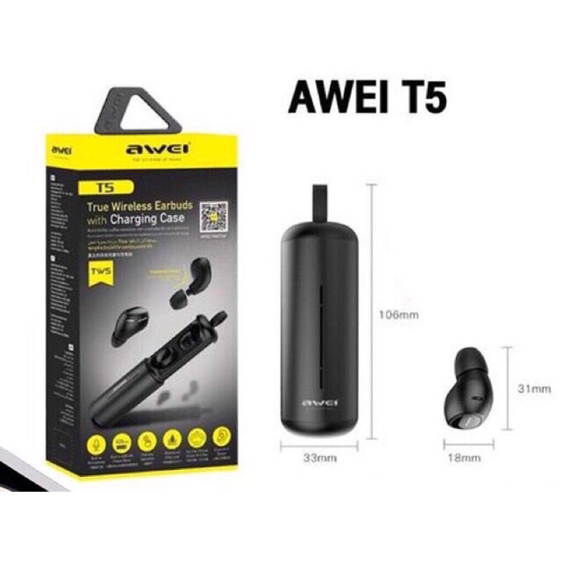 Awei T5 Tws True Wireless V5.0 Bluetooth In Ear Earphone | Shopee ...