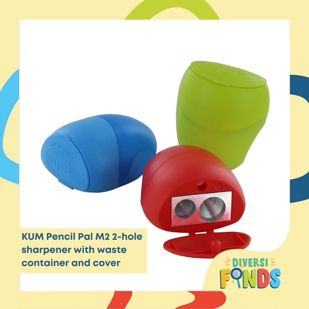 Kum Pencil Pal Two-Hole M2 Sharpener - Made in Germany - Blue, Yellow ...