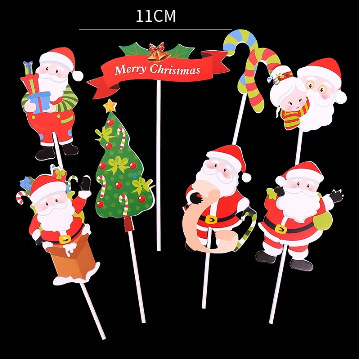 Merry Christmas theme Santa Claus paper card cake topper baking props ...