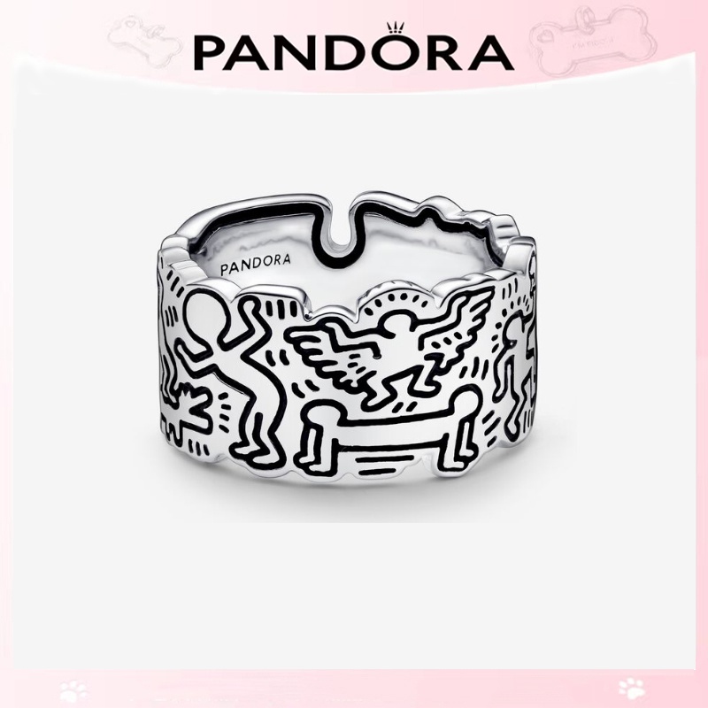 Pan S925 Sterling Silver Keith Haring ™ x Line Art Love and People Wide Ring dora | Shopee ...