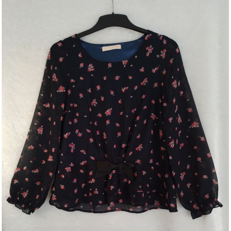 (Youhave) Preloved PL Blouse Women Long Sleeve dark blue Color | Shopee ...