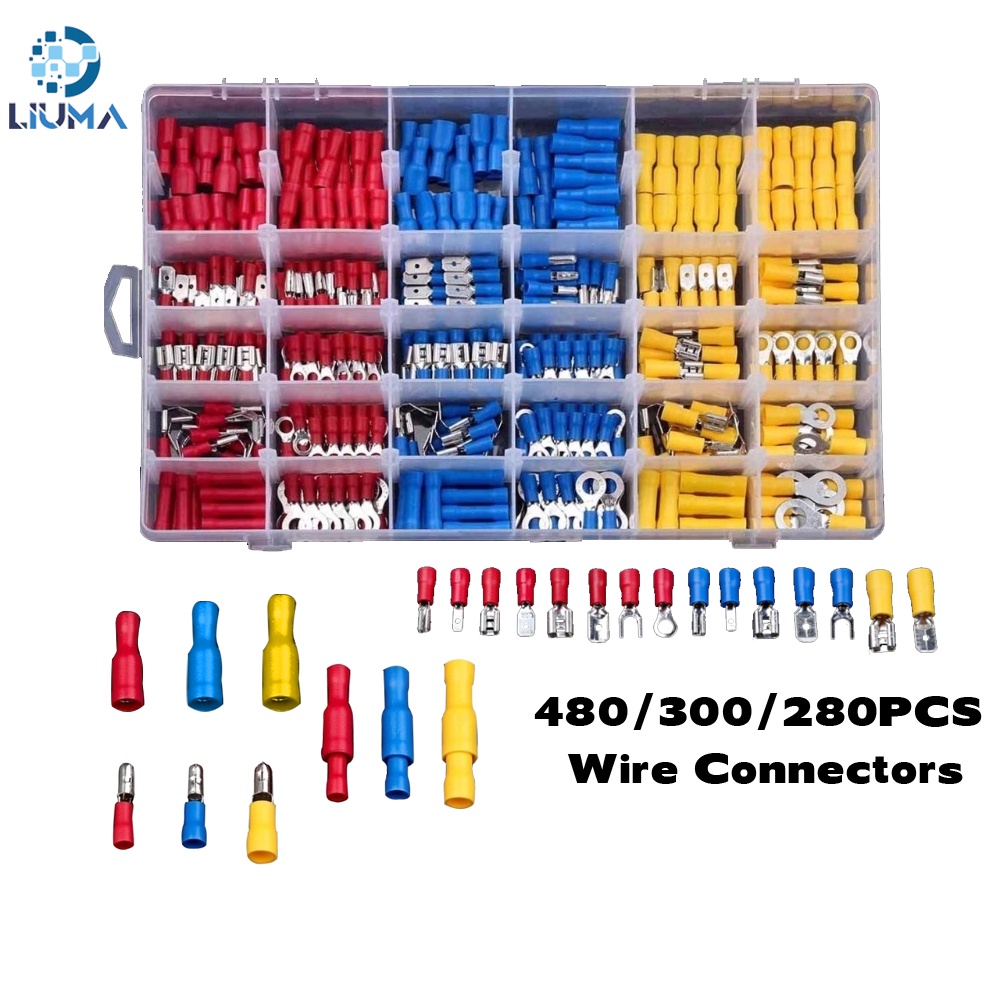 Insulated Cable Connector Electrical Wire Crimp Spade Butt Ring Fork Set Ring Lugs Rolled ...