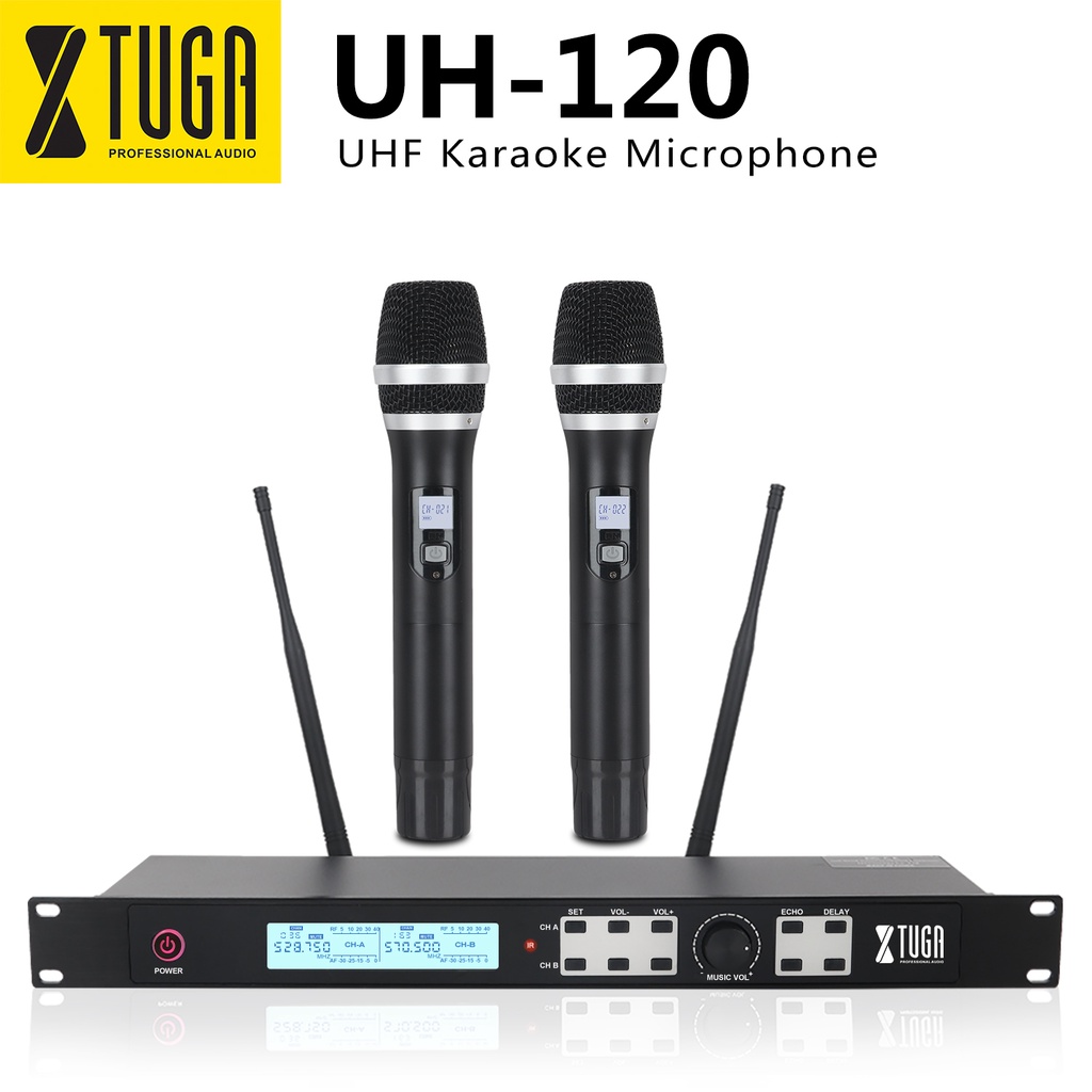 XTUGA Wireless Microphone System UH-120 with UHF Dual Wireless Handheld Dynamic Microphone for ...