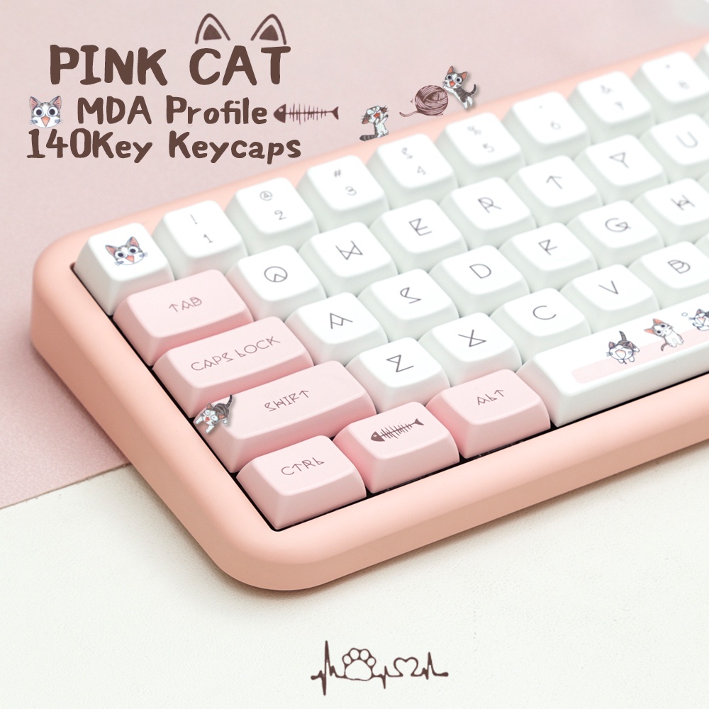 MDA Profile PINK CAT Keycaps 140keys PBT Compatible Gateron Cherry MX ...