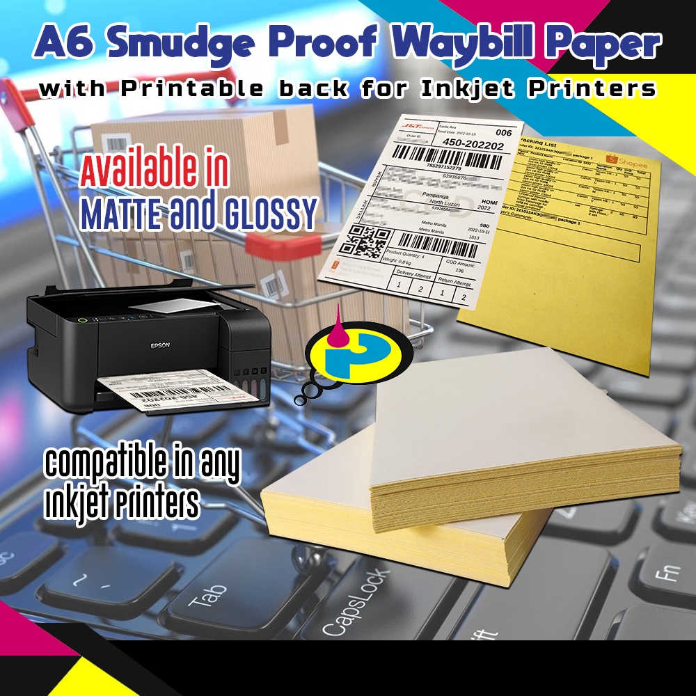 A6 Smudge Proof Waybill Sticker Paper with Printable back for Inkjet ...