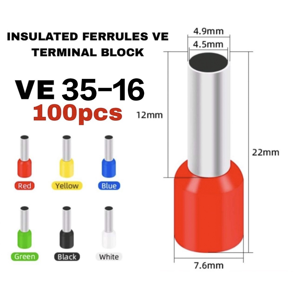 100pcs Insulated Ferrules VE Terminal Block Cord End Wire Connector ...