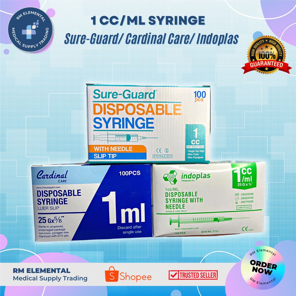 [ BOX ] 1CC Disposable Syringe INDOPLAS / SURE-GUARD Luer Slip Box of ...