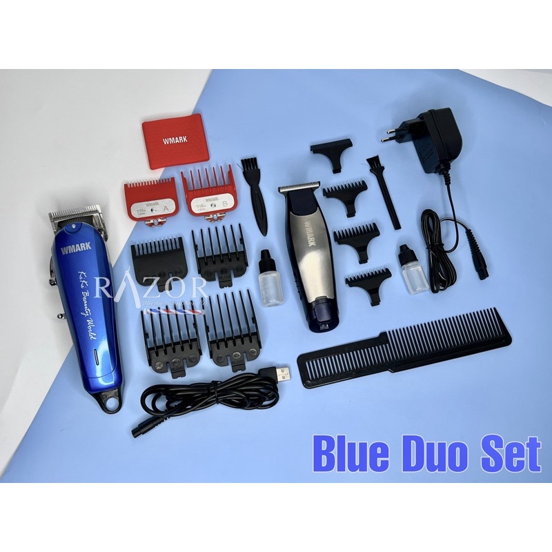 Wmark Duo Set NG 103 Plus & NG 999 Hair Clipper Trimmer Black Blue ...