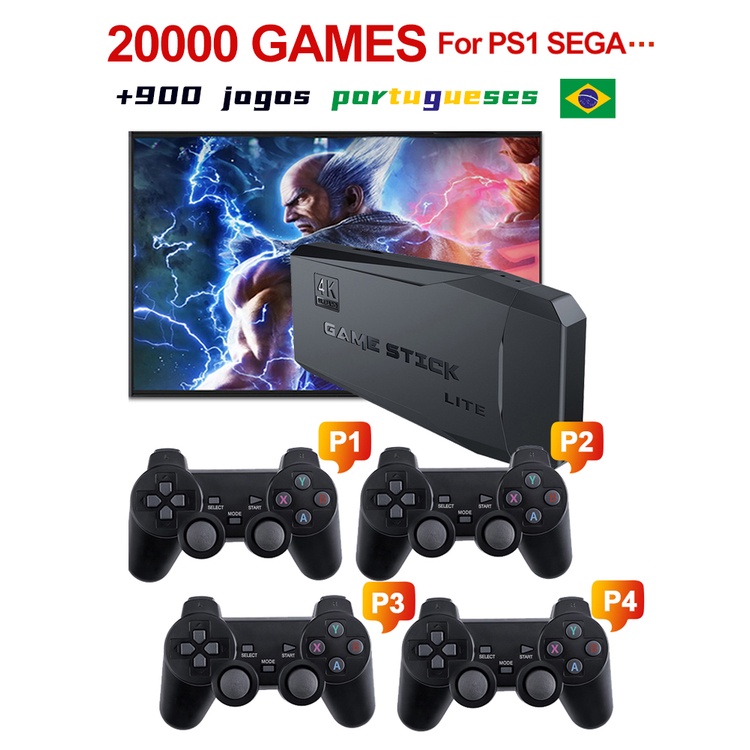 Retro Portable video game stick 4k 10000 games in portuguese 128 GB ...
