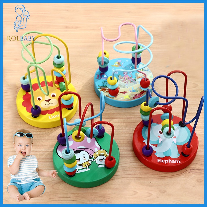 Rolbaby Baby Toy Mini Small Round Beads Cartoon Animal Wooden Toys ...