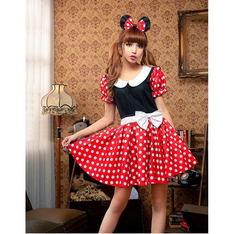 Women Adult Cartoon Minnie Mouse Cosplay Costume Polka Dots Halloween ...