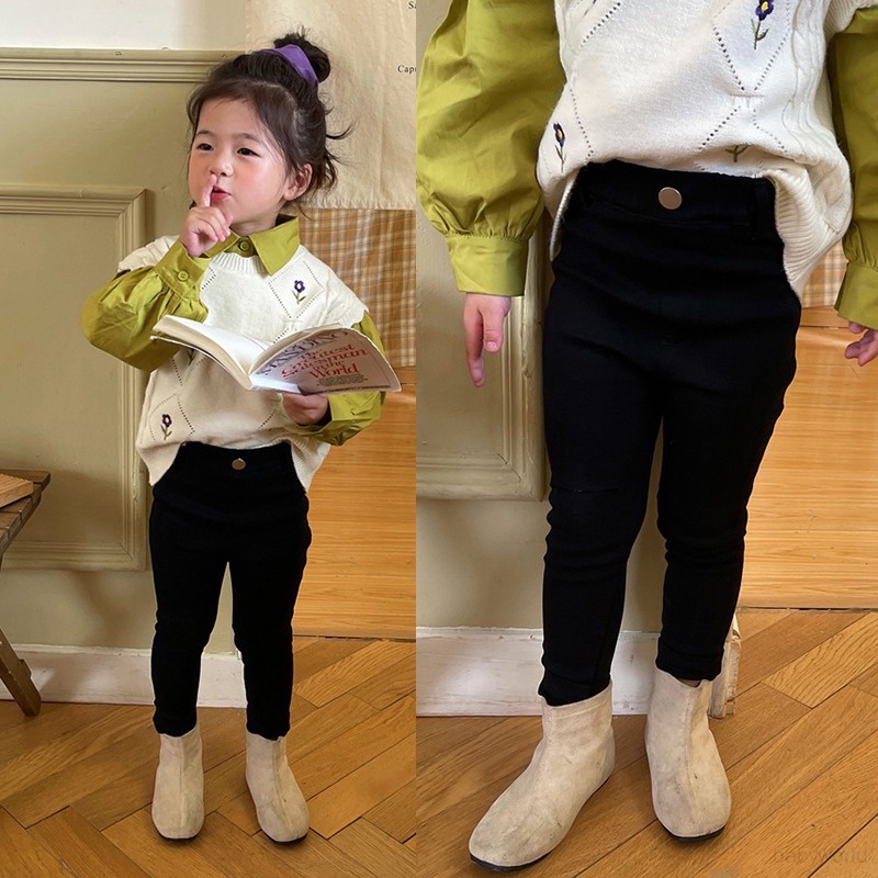 Children's girls' pencil pants Korean hole broken elastic girls ...