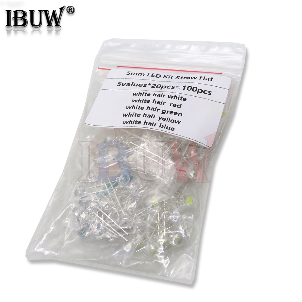 100pcs MIX 5mm LED F5 Assorted Kit Straw Hat Clear Warm White Green Red ...