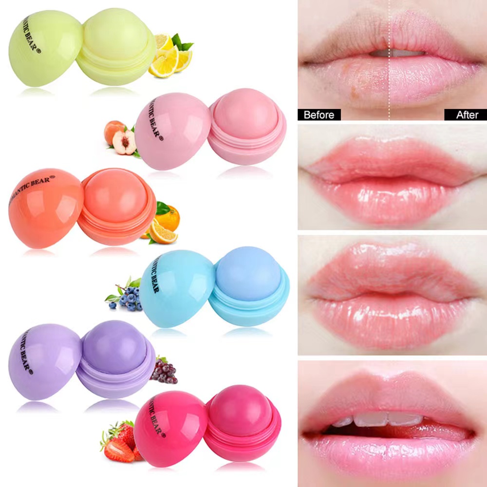 Romantic Bear Fruit Flavor Round Ball Lip balm skin lips moisturizer skin care beauty rosy lips ...
