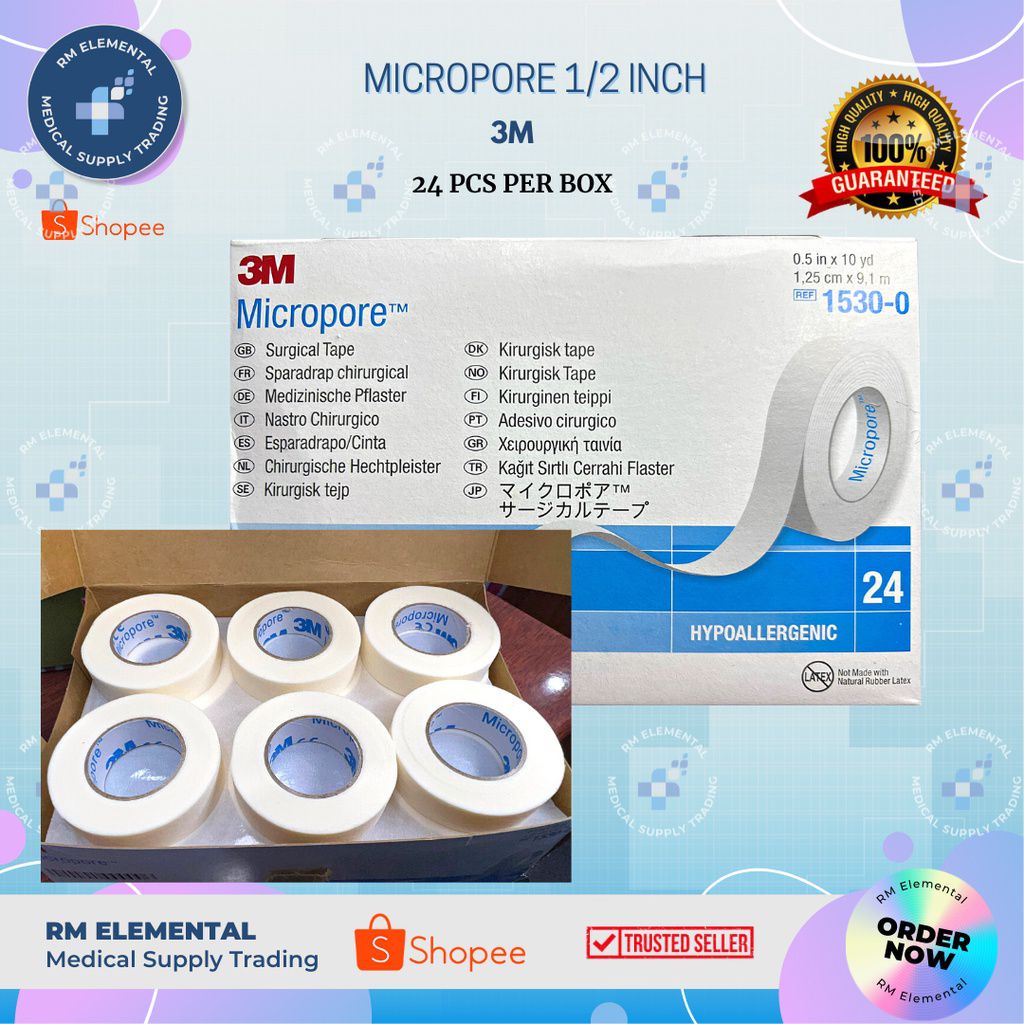 [ BOX ] 3M Micropore (1/2 inch) 24 pcs-1box SOLD PER BOX | Shopee ...