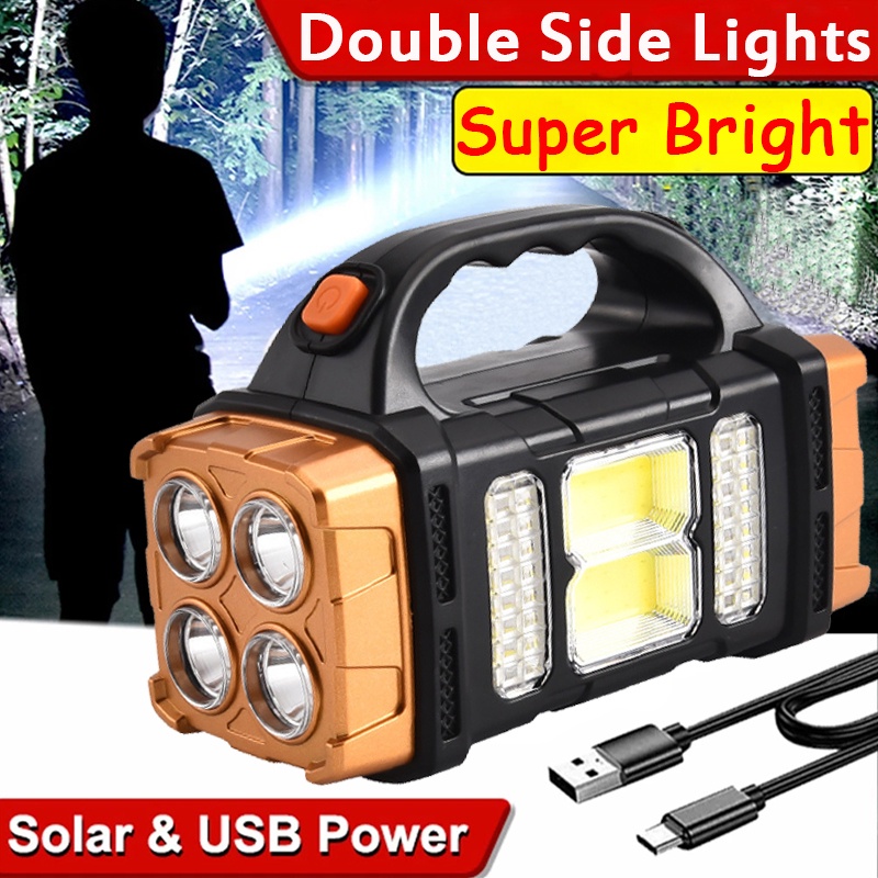 Solar flashlight rechargeable heavy duty flashlight long range search ...