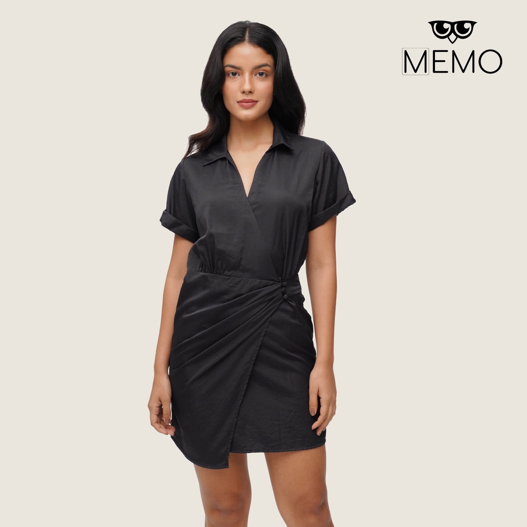 Memo Surplice Dress For Women (Black) | Shopee Philippines