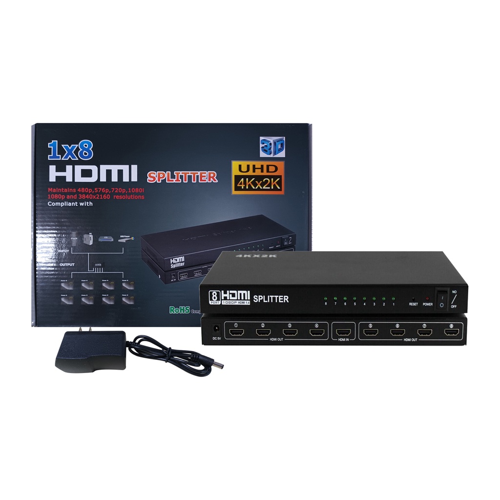 HDMI SPLITTER1x8 UHD 4Kx2K / DTV/HDTV (Power Supply 5v DC) | Shopee ...