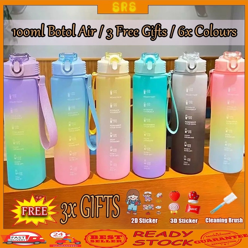 Botol Air Viral 1000ml With Straw 6xGradient Colour 3xFree Water Bottle ...