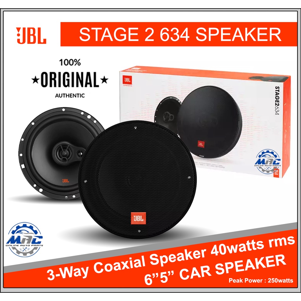 JBL STAGE2 634 2pcs 6.5" 3-Way Coaxial Speaker Peak Power : 250W watts , 40watts rms Car Speaker ...