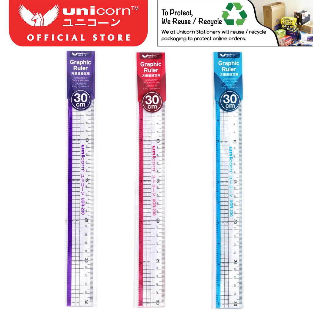 Unicorn Stationery 30cm Colour Grid Line Graphic Ruler UGR-230 Random ...