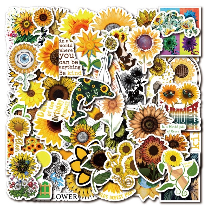 50pcs Sunflower Sticker Vinyl Waterproof Flower Stickers for Tumbler ...