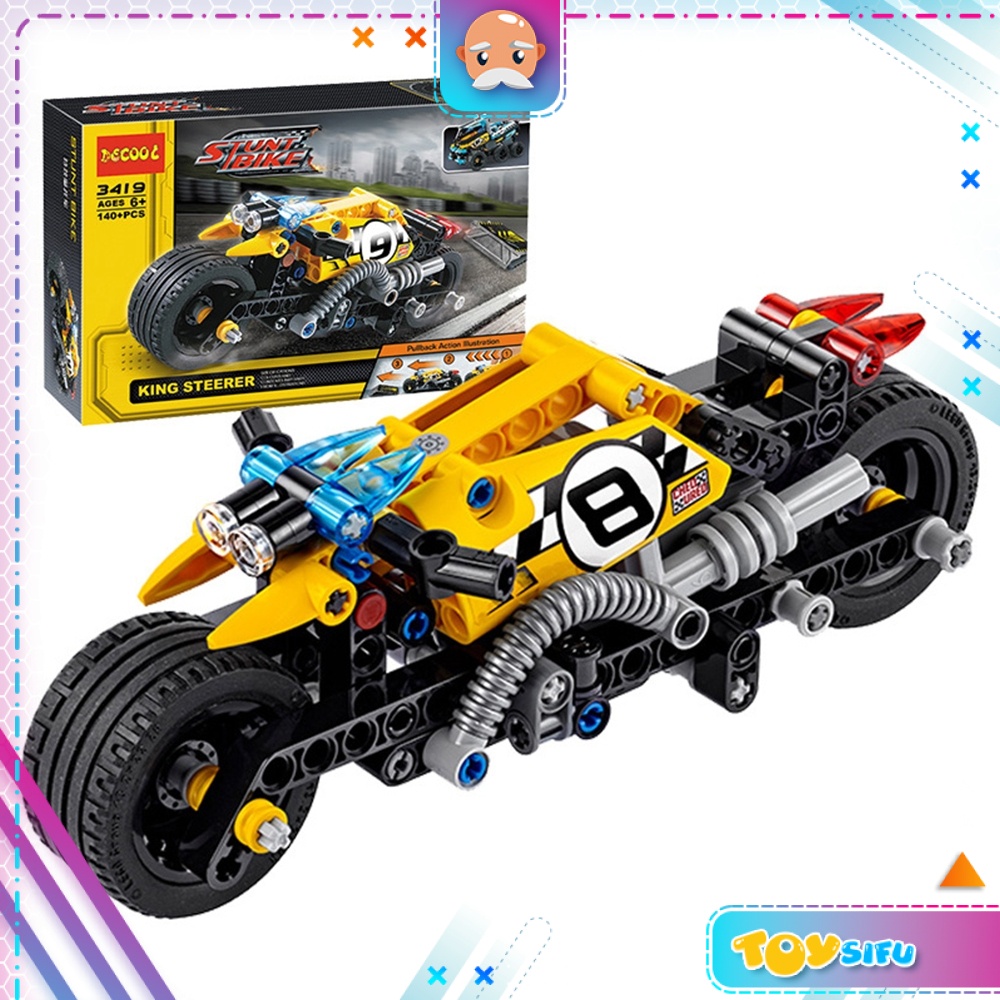 TOYSIFU Decool 3419 Stunt Bike Motorcycle Pull Back Function Building Blocks Bricks 140+pcs ...