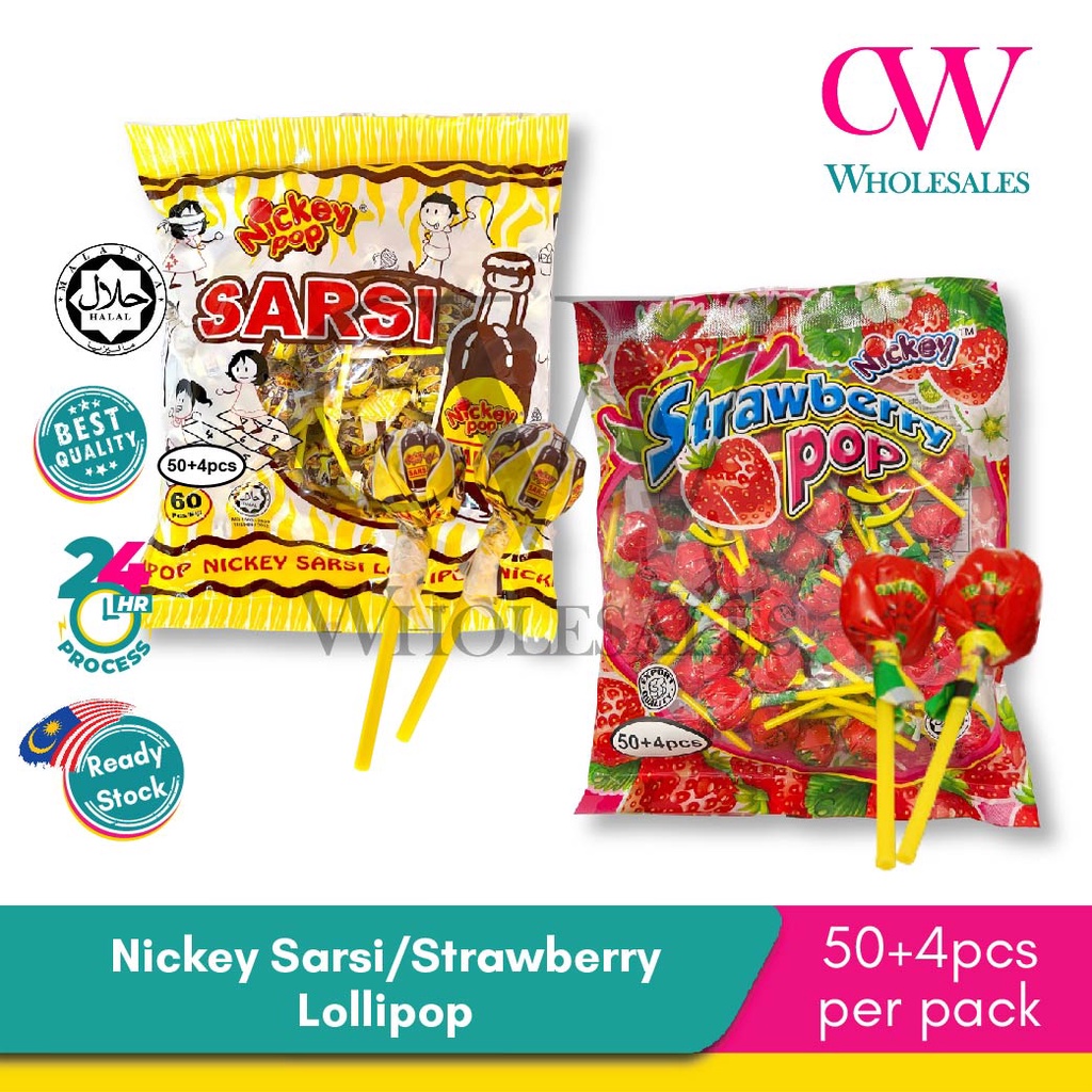 Nickey Pop Sarsi Lollipop Nickey Strawberry Pop 50+4pcs | Shopee Philippines