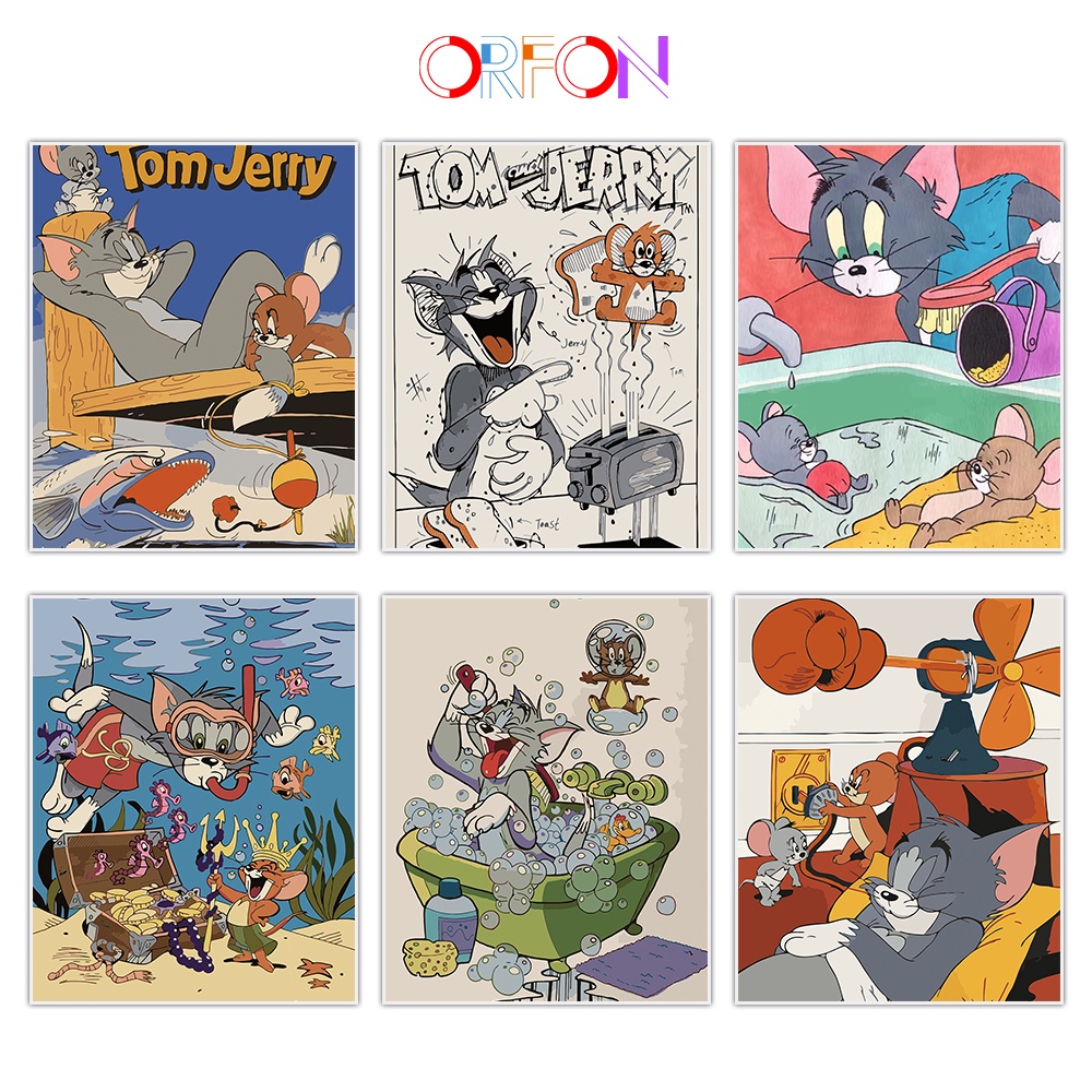 [ORFON] Paint by numbers 40*50cm DIY photo frame manual coloring classic cartoon animation "Tom ...