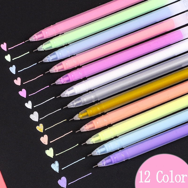 12 Pcs High Gloss Pastel Pen Candy Color Black Cardboard Special ...
