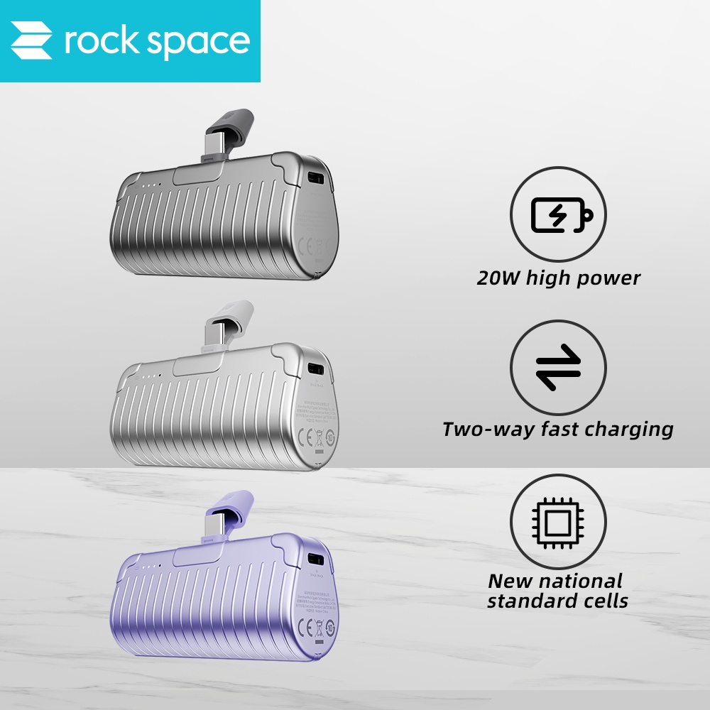 Rock Space Portable Mini Powerbank 4800mAh P85 Type-C/P86 Lightning ...