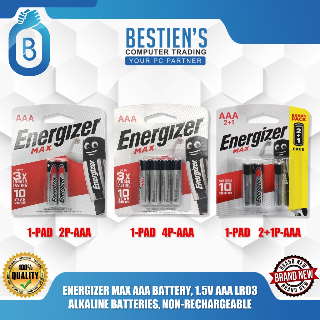 ENERGIZER MAX AAA BATTERY, 1.5V AAA LR03, ALKALINE BATTERIES, NON ...