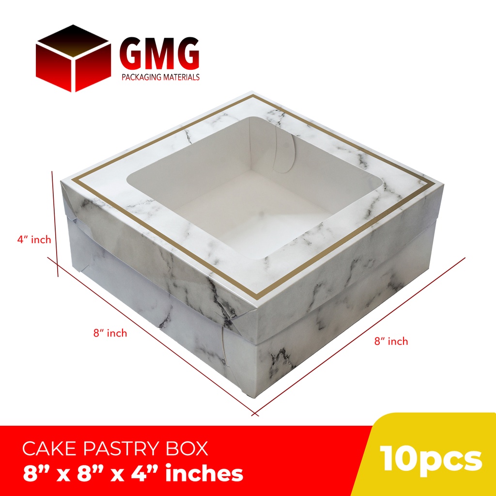 GMG Cake Pastry Box w/Window Marble Design Cover and Box Glossy Shiny ...