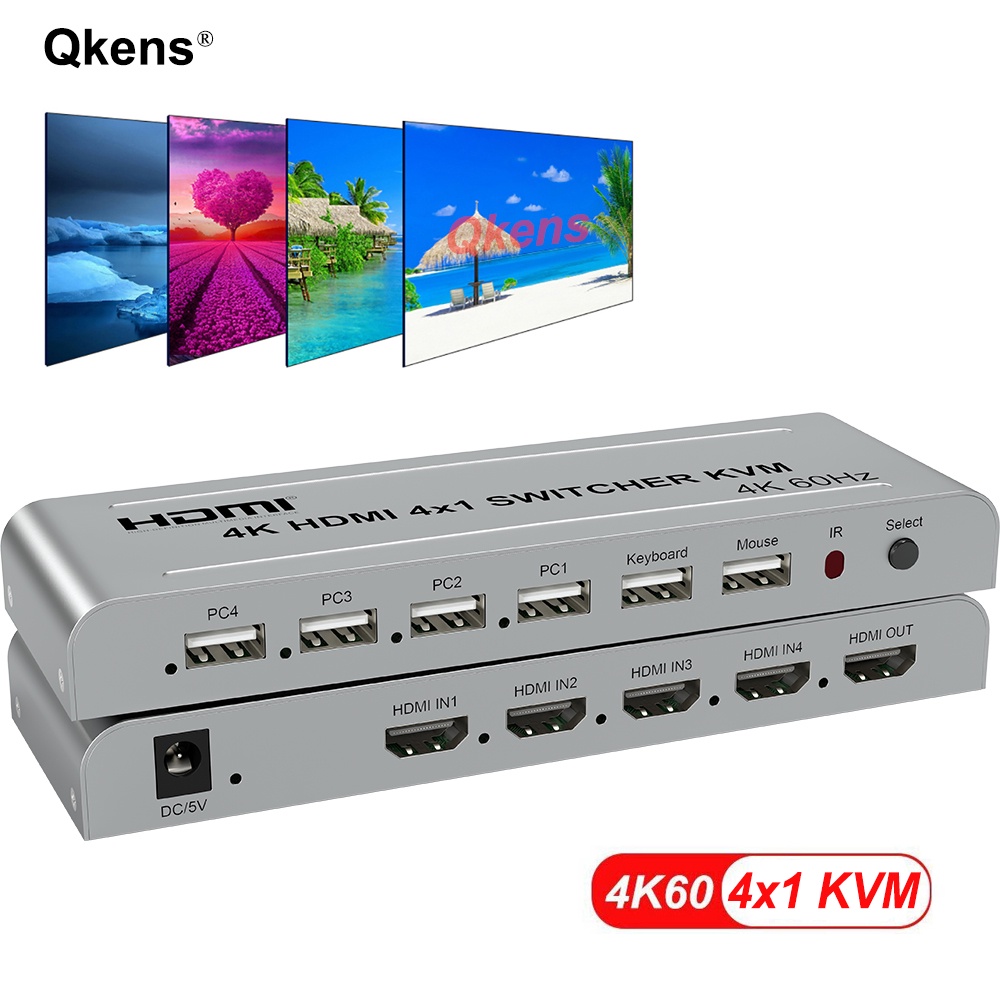 4K 60hz Switch KVM 4x1 HDMI Switcher 4 Input 1 Output Support USB ...