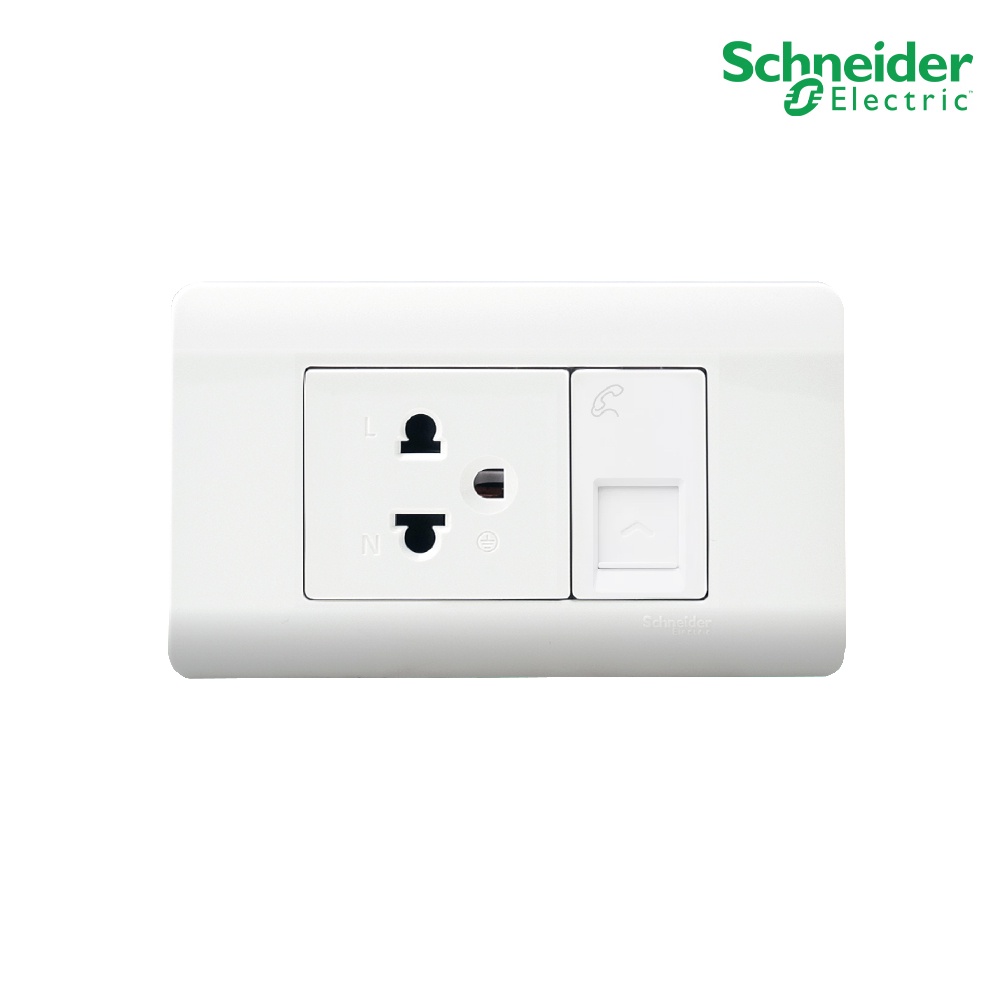 Schneider Electric 3-Pin Socket Set Grounded + 4 Phone Sockets 1 Size ...
