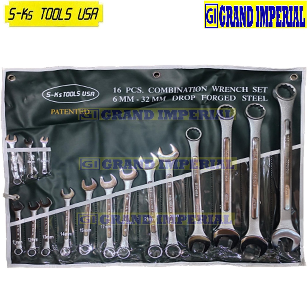 S-Ks Tools USA Combination Wrench Set 6-32mm 16Pcs Grand Imperial ...