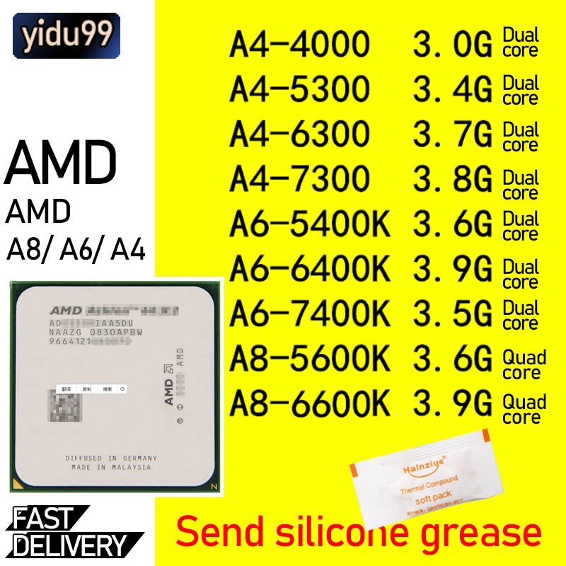 AMD A4-5300 6300 7300 A6 5400 6400 7400 4000 A8 5600 K fm2 cpu 7650 ...