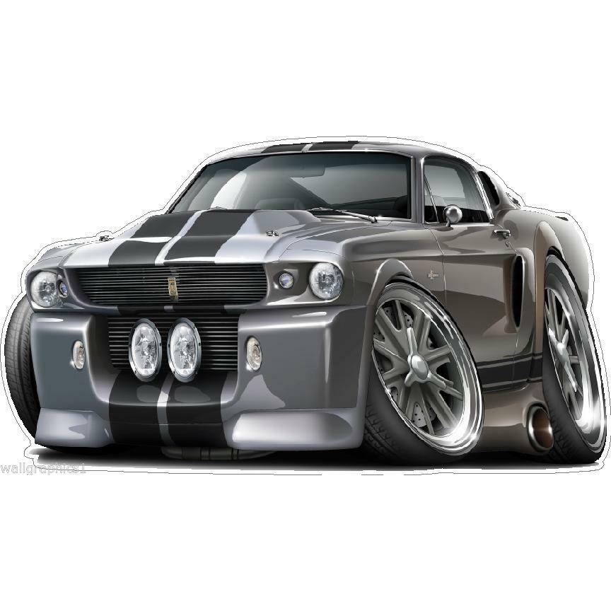1967 Ford Mustang GT Fastback 427 Cartoon Car Wall Graphic Garage Decor ...